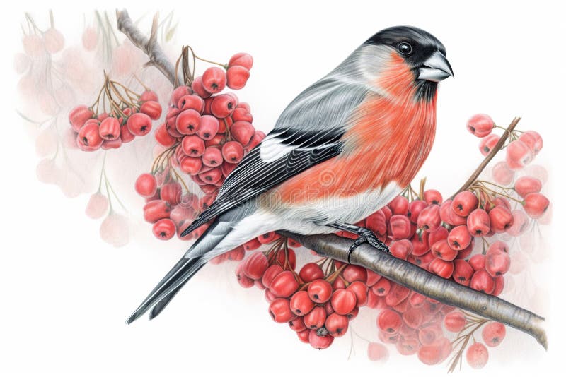 Winter Robin on Red Berry Twigs in Winter, AI Generative Stock ...