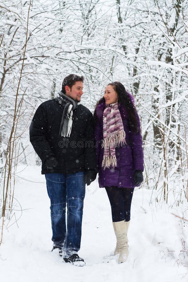 Couple on Winter Walk through Frosty Land Stock Image - Image of cold ...