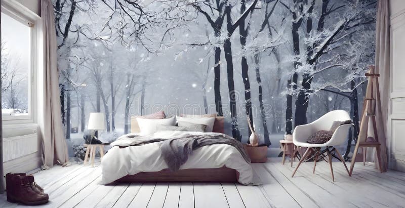 Winter with Room Interior Decoration Stock Illustration - Illustration ...