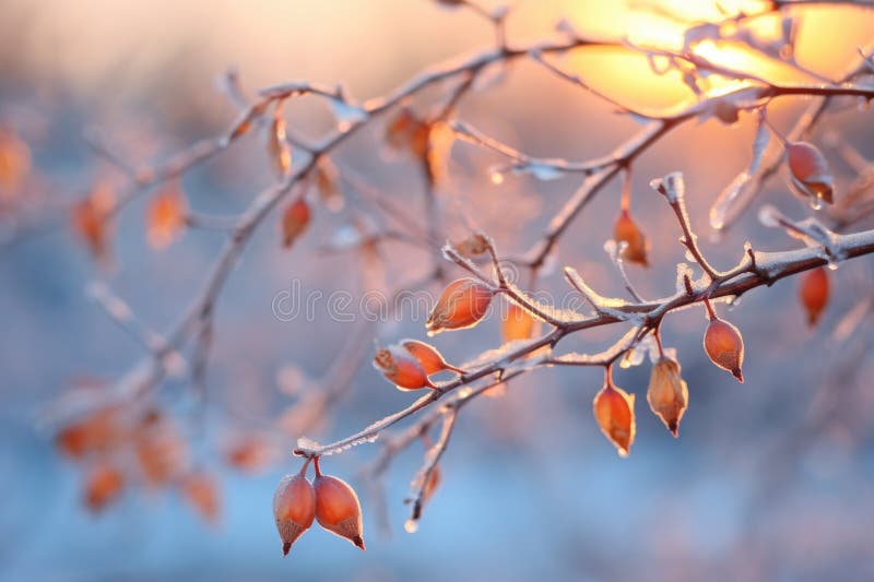 Winter Rose Hips in Soft Sunset Colors Stock Photo - Image of sunset ...