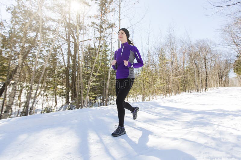 Winter Running Exercise. Runner Jogging in Snow. Stock Image - Image of ...