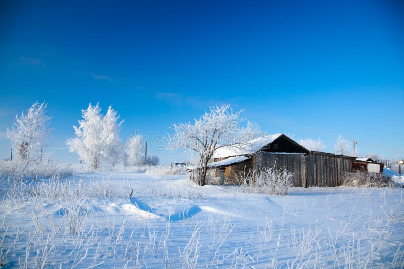 Winter rural landscape. stock image. Image of rural, frost - 17781609