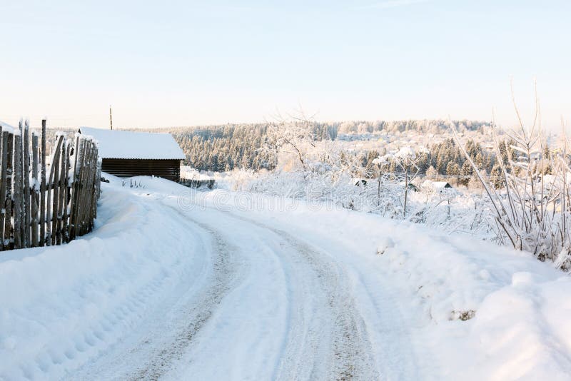 Winter Rural Road and Trees in Snow Stock Photo - Image of december ...