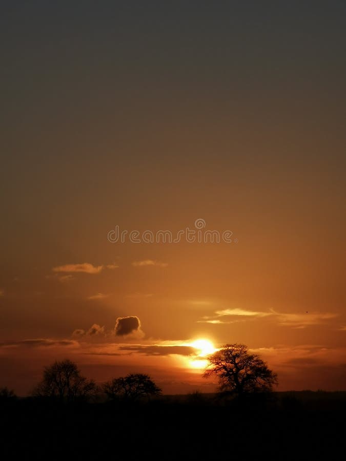 Winter Rural Sunset Silhouettes Stock Photo - Image of afterglow ...