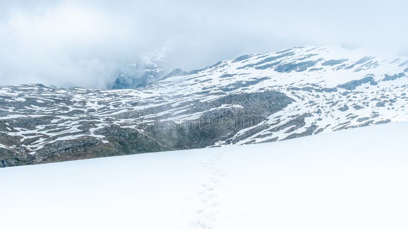 Winterâ€™s Trail: Navigating Steps in the Snowy Dolomite Peaks Stock ...