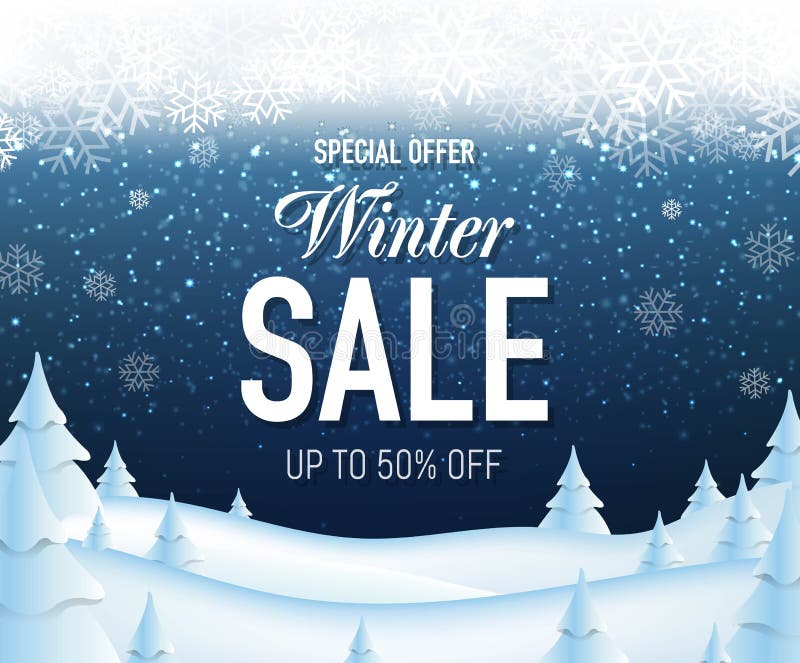 Winter Sale Banner with Snowflake and Glitter Background Stock ...