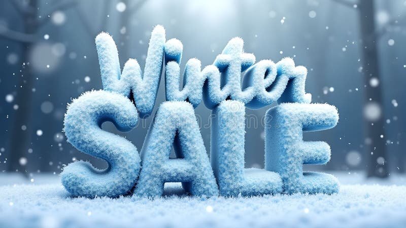 Winter Sale, Snow Covered Text on Snowy Forest Background Stock ...