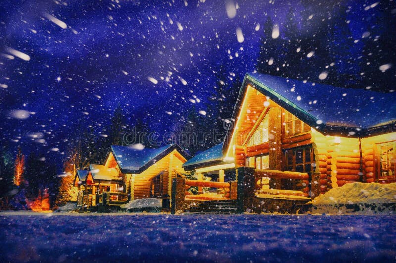 Winter Scene of a Cabin with Snow Stock Image - Image of forest ...