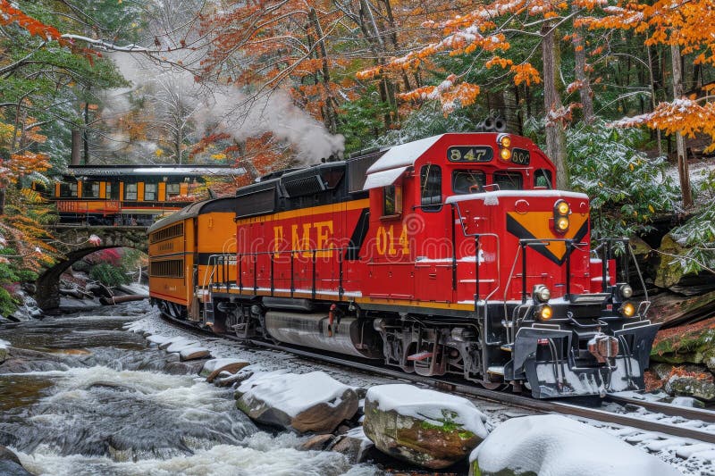Winter Scene Featuring a Diesel Locomotive Pulling a Freight Train ...