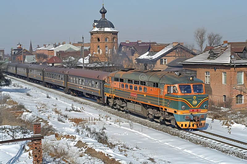 Winter Scene Featuring a Diesel Locomotive Pulling a Freight Train ...