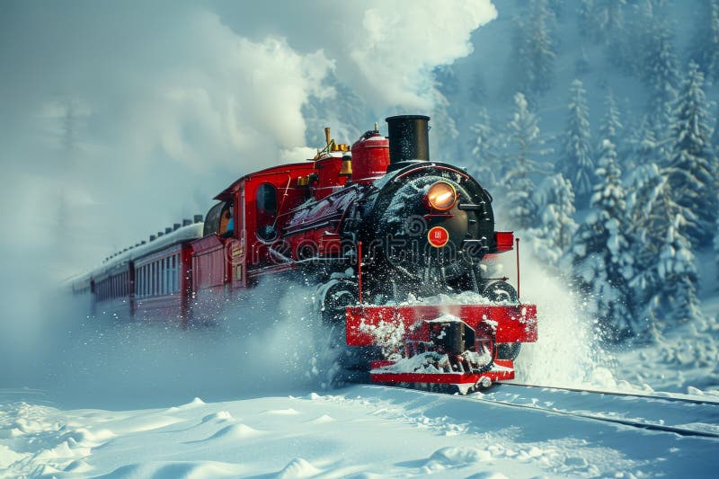Winter Scene Featuring a Diesel Locomotive Pulling a Freight Train ...
