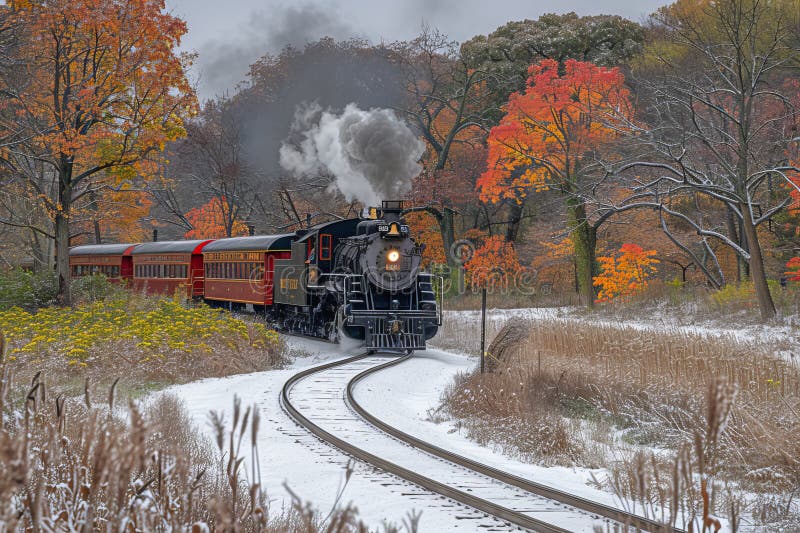 Winter Scene Featuring a Diesel Locomotive Pulling a Freight Train ...