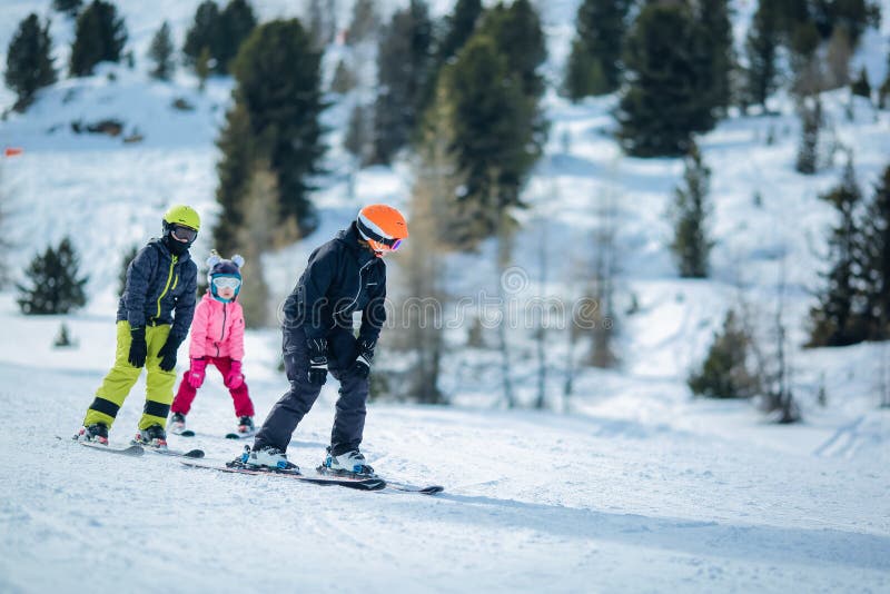 Winter Scene: a Group of Children are Learning To Ski Editorial Stock ...