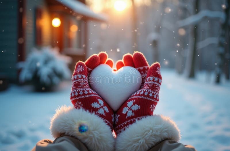 Winter Scene Holding a Heart of Snow at 30-11-2024 Stock Illustration ...
