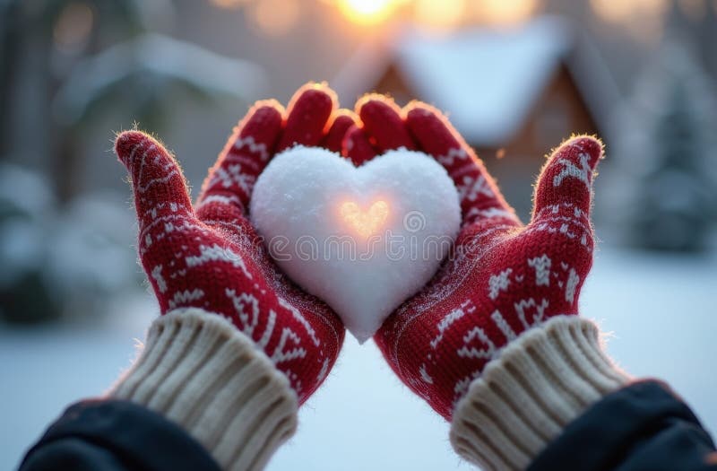 Winter Scene Holding a Heart of Snow at 30-11-2024 Stock Illustration ...