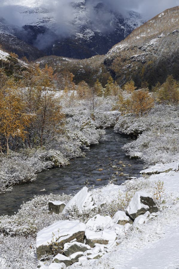 Winter scene in Norway stock photo. Image of river, hill - 11386128