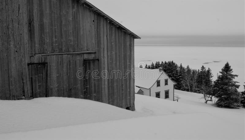 Winter Scene of Old Barn and House Stock Image - Image of scene, winter ...