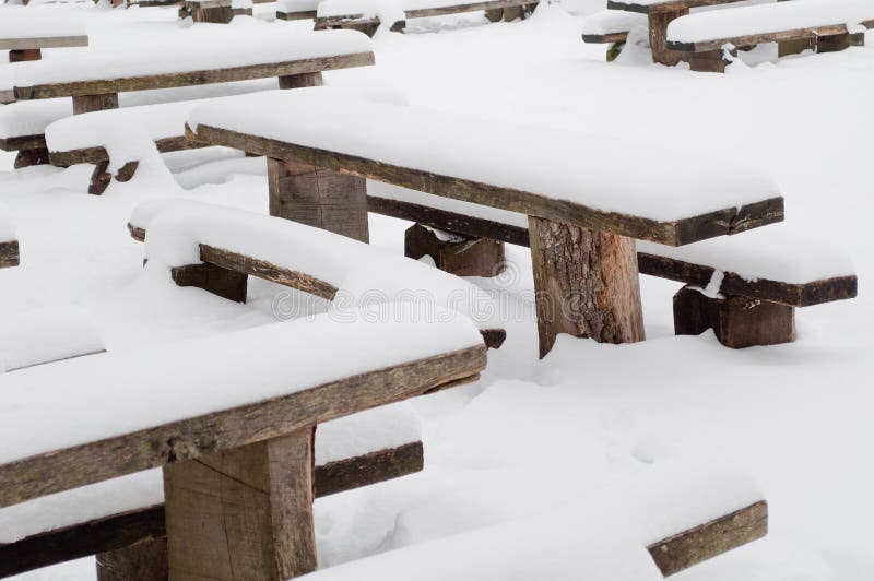 Winter Scene with Park Bench and Snow Stock Image - Image of frozen ...