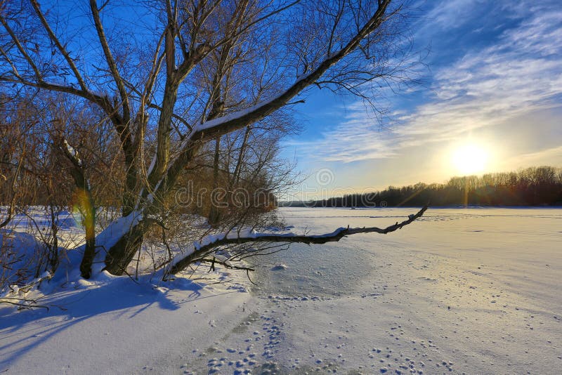 Winter scene on river stock photo. Image of dusk, nature - 37466868