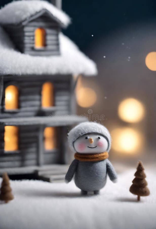 A Winter Scene with a Small Figure of a Snowman in the Foreground Stock ...