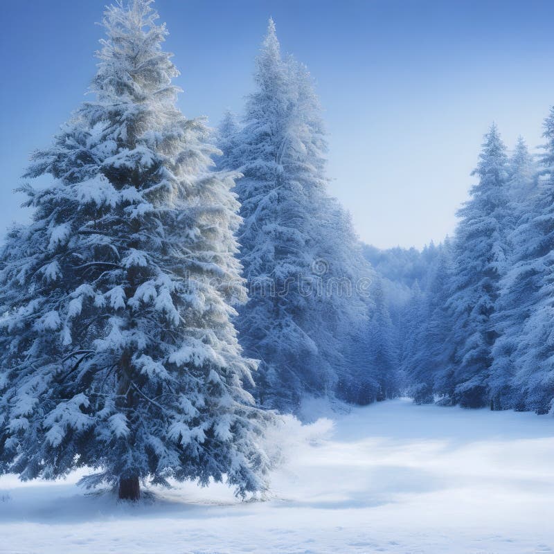 Winter Scene with a Snow-covered Forest and Spruce Tree with a Flurry ...