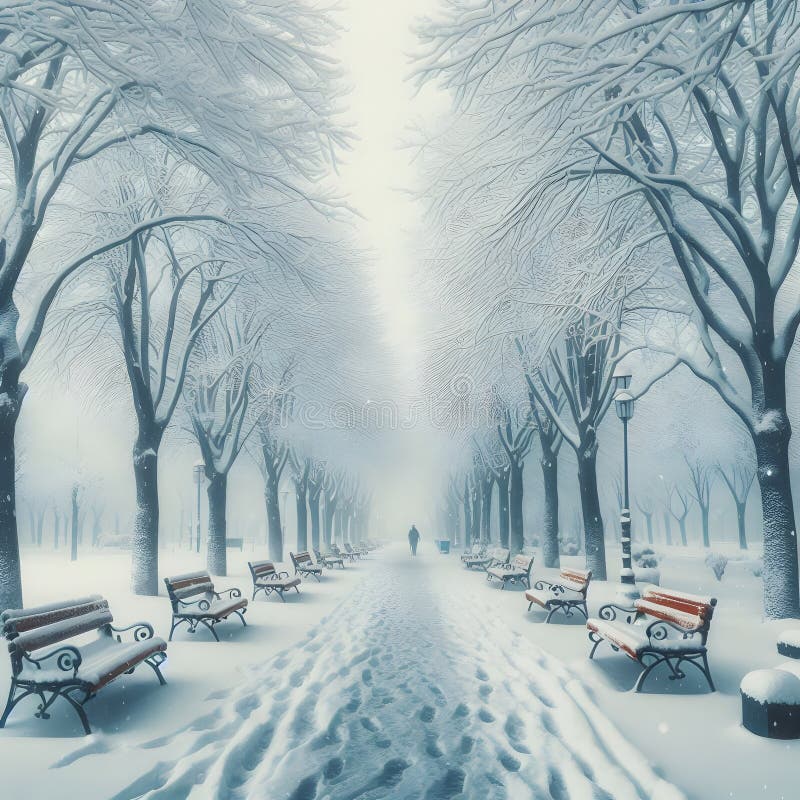 A Winter Scene with Snow-covered Trees Lining a Pathway. Stock ...