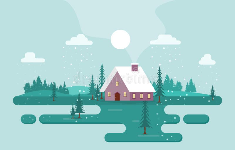 Winter Scene Snow Landscape with Pine Trees Mountain Simple ...