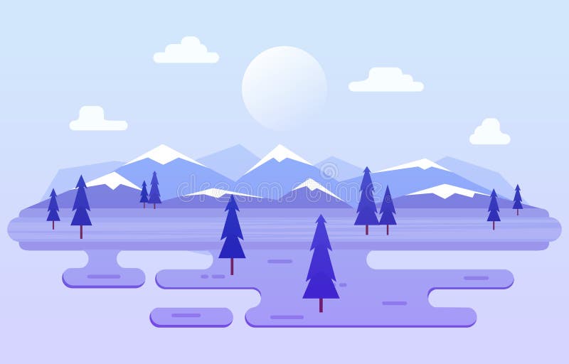 Winter Scene Snow Landscape with Pine Trees Mountain Simple ...