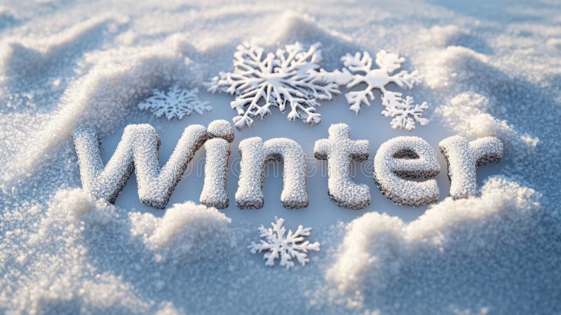 Winter Scene with Snowflakes and the Word Winter Written in Snow Stock ...