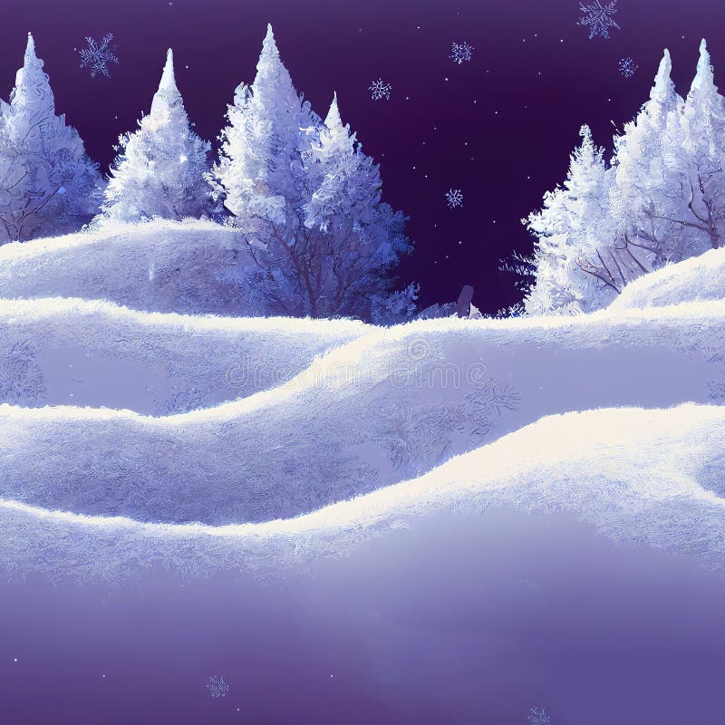Winter Scene with Trees Full of Snow, Dark Evening Illustration ...