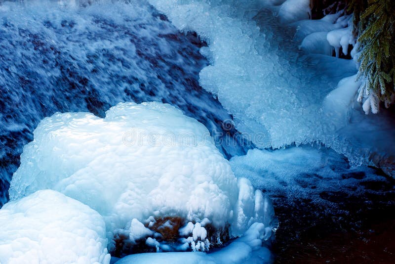 Winter Scene with Water Falling from Icy Rocks. Stock Photo - Image of ...