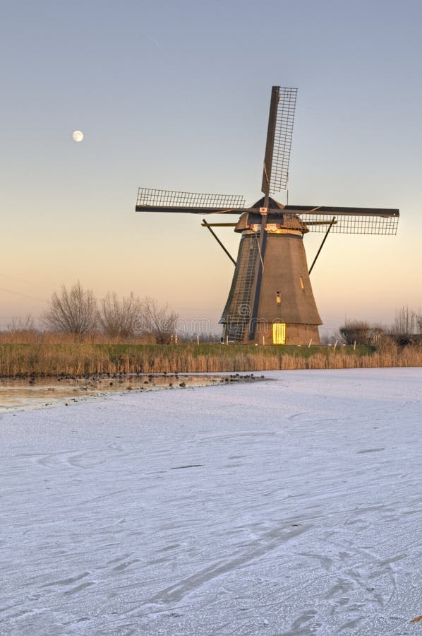 Winter Scene of a Windmill in the Netherlands Stock Image - Image of ...