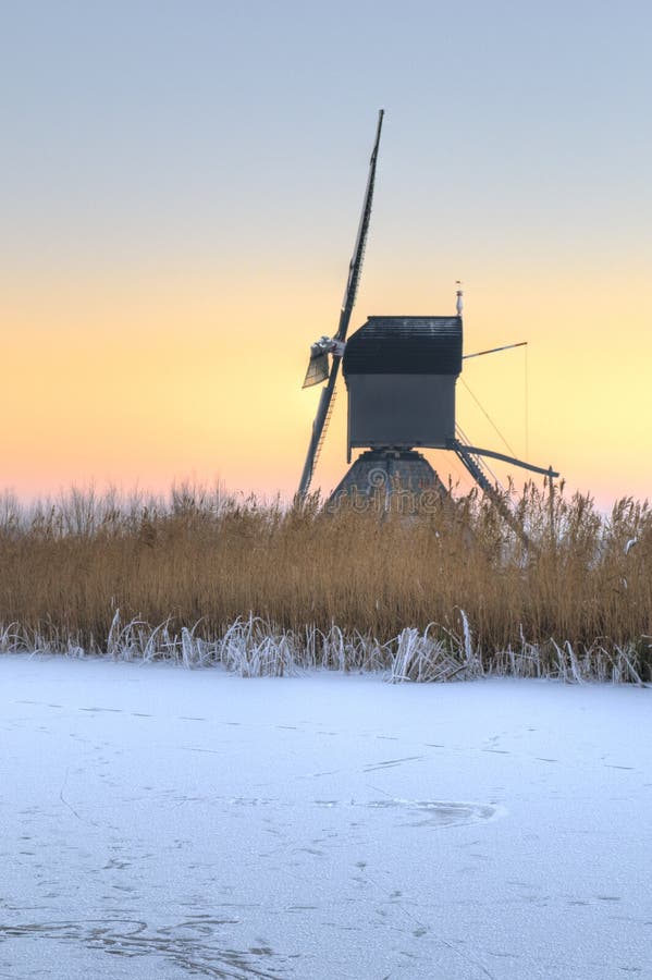 Winter Scene of a Windmill in the Netherlands Stock Image - Image of ...