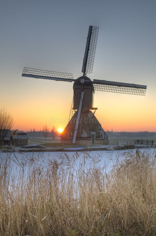Winter Scene of a Windmill in the Netherlands Stock Image - Image of ...