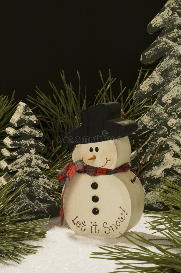 Winter Scene with Wooden Snowman Stock Image - Image of scene ...