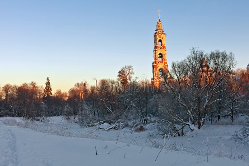 Winter scenery church stock image. Image of clouds, field - 78118143