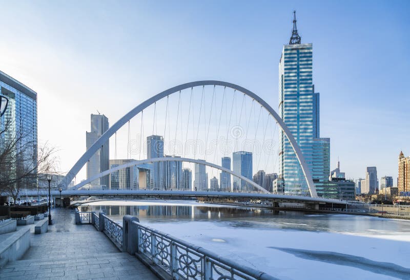 Winter Scenery of Tianjin Bridge and Buildings Editorial Photography ...