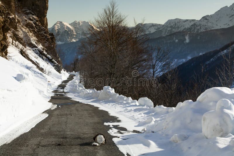 Winter Scenic Snow Road. Mountains Landscape Stock Photo - Image of ...
