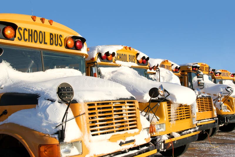 Winter School Buses stock image. Image of emergency, snow - 6249593