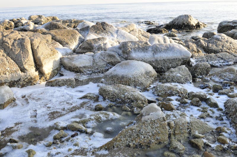 The Winter Sea Ice and Pebbles Stock Image - Image of seasonal, pond ...