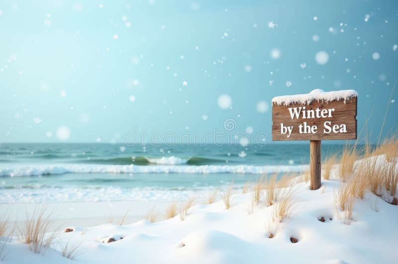 Winter by the Sea with Snowy Beach and Ocean Waves. AI Generation Stock ...