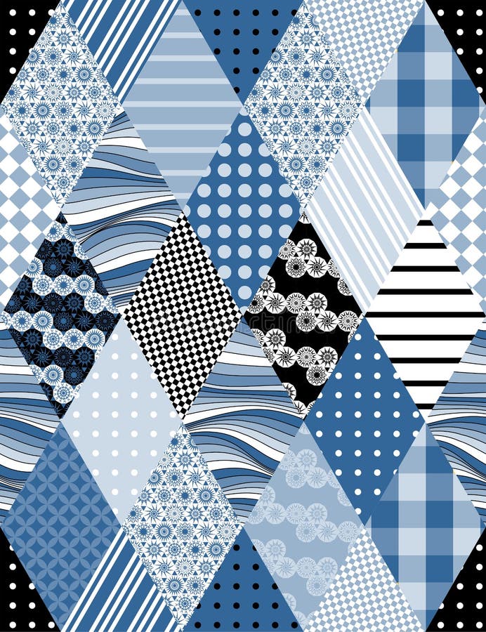Winter Seamless Patchwork Pattern from Different Elements in Blue and ...
