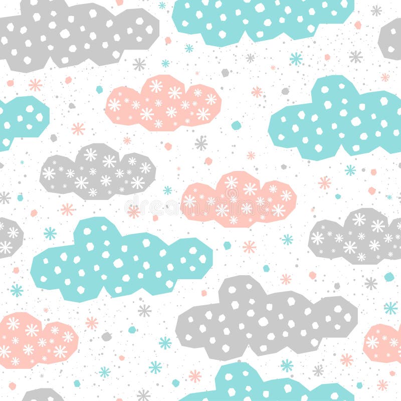 Winter Seamless Pattern Background. Handmade Snowflakes and Clouds ...