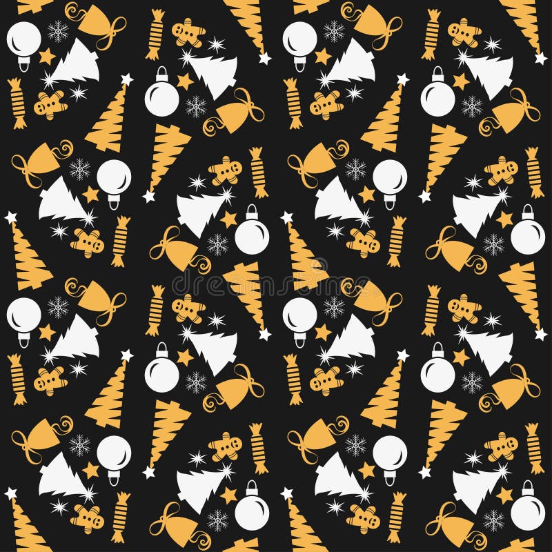 Winter Seamless Pattern with Christmas Decorations and Christmas Trees. Vector Illustration ...