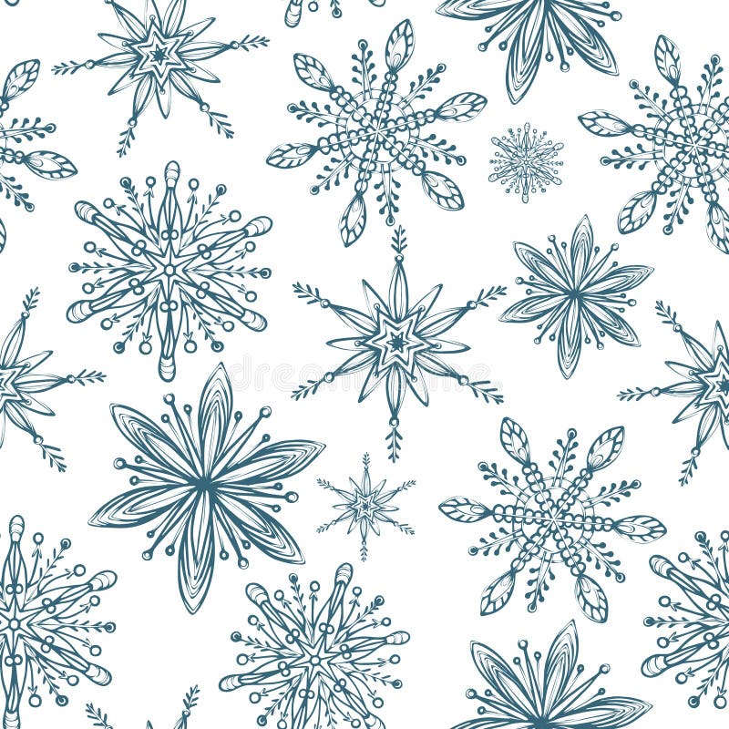Winter Seamless Pattern. Hand Drawn Creative Snowflakes. Snowfall Stock ...