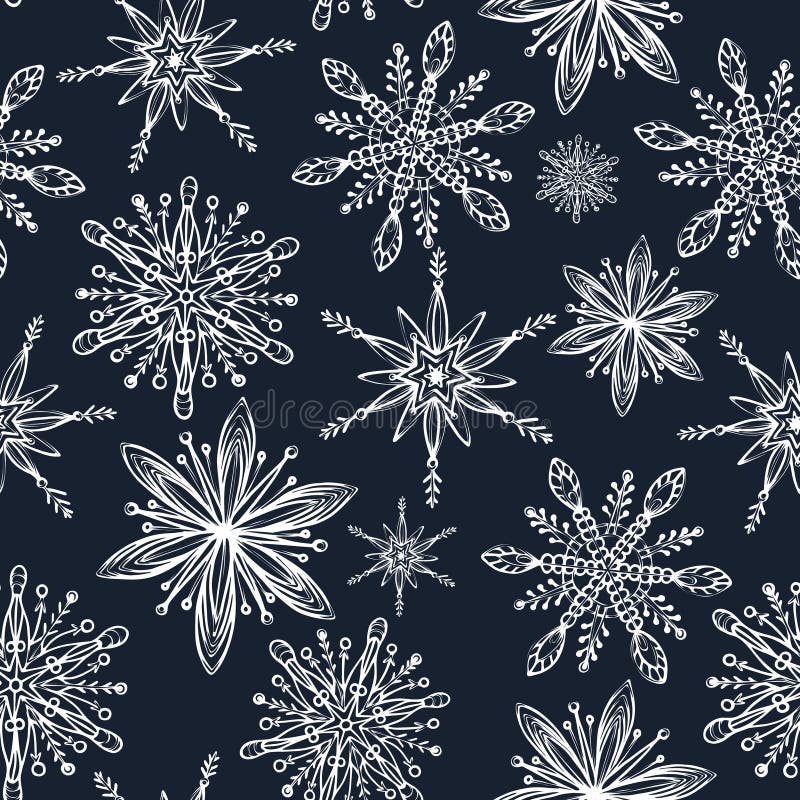 Winter Seamless Pattern. Hand Drawn Creative Snowflakes. Snowfall Stock ...