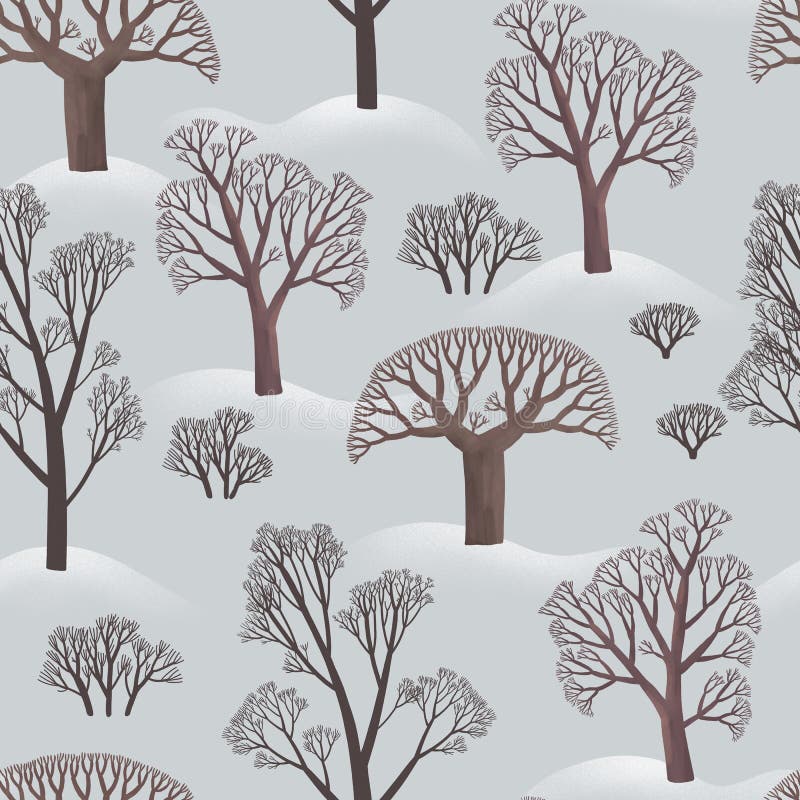 Winter Seamless Pattern of Simple Trees. Illustartion of Brown Forest ...