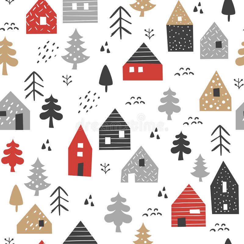 Tiny Houses Seamless Pattern Vector Illustration. Little Buildings ...