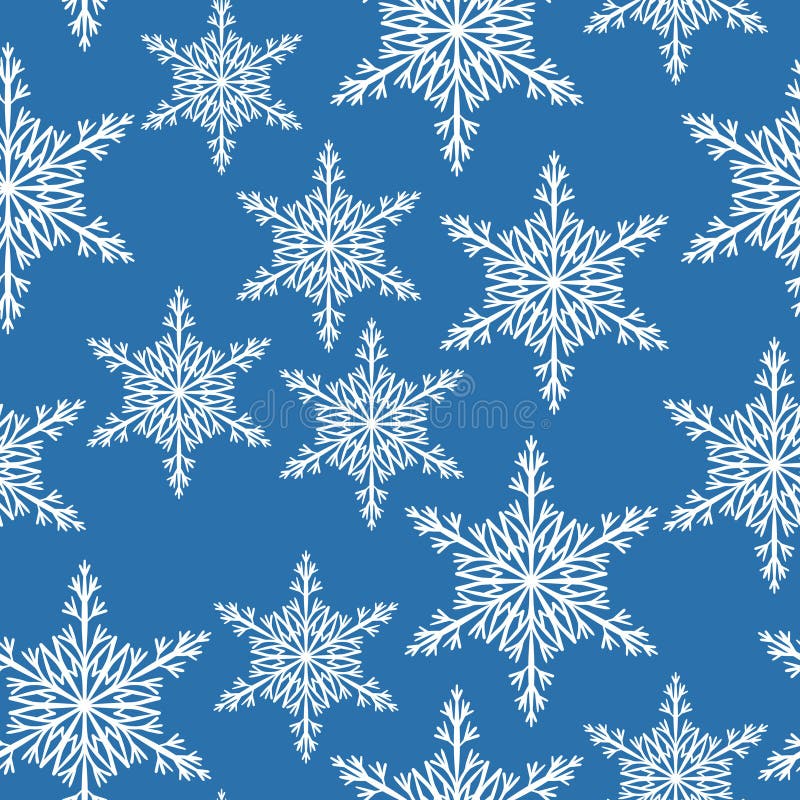 Winter Seamless Pattern with White Snowflakes on Blue Background ...