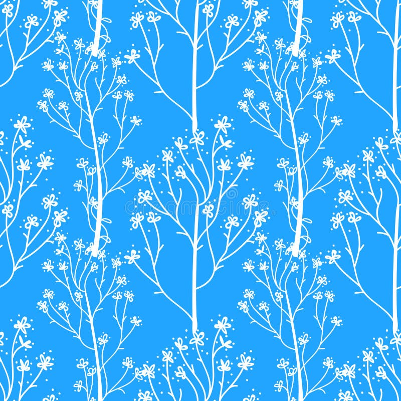 Vector Winter Seamless Pattern. Wild Flower Branch Hand Drawing White ...